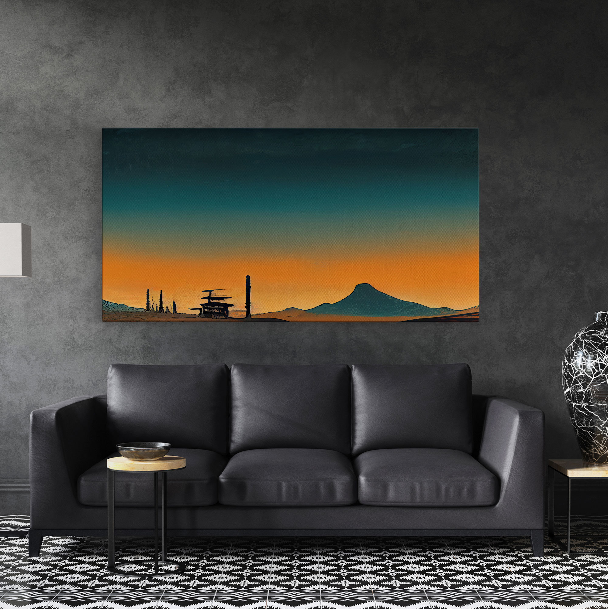 Orange and Teal Sunset Abstract Art Framed Ready to Hang - Etsy