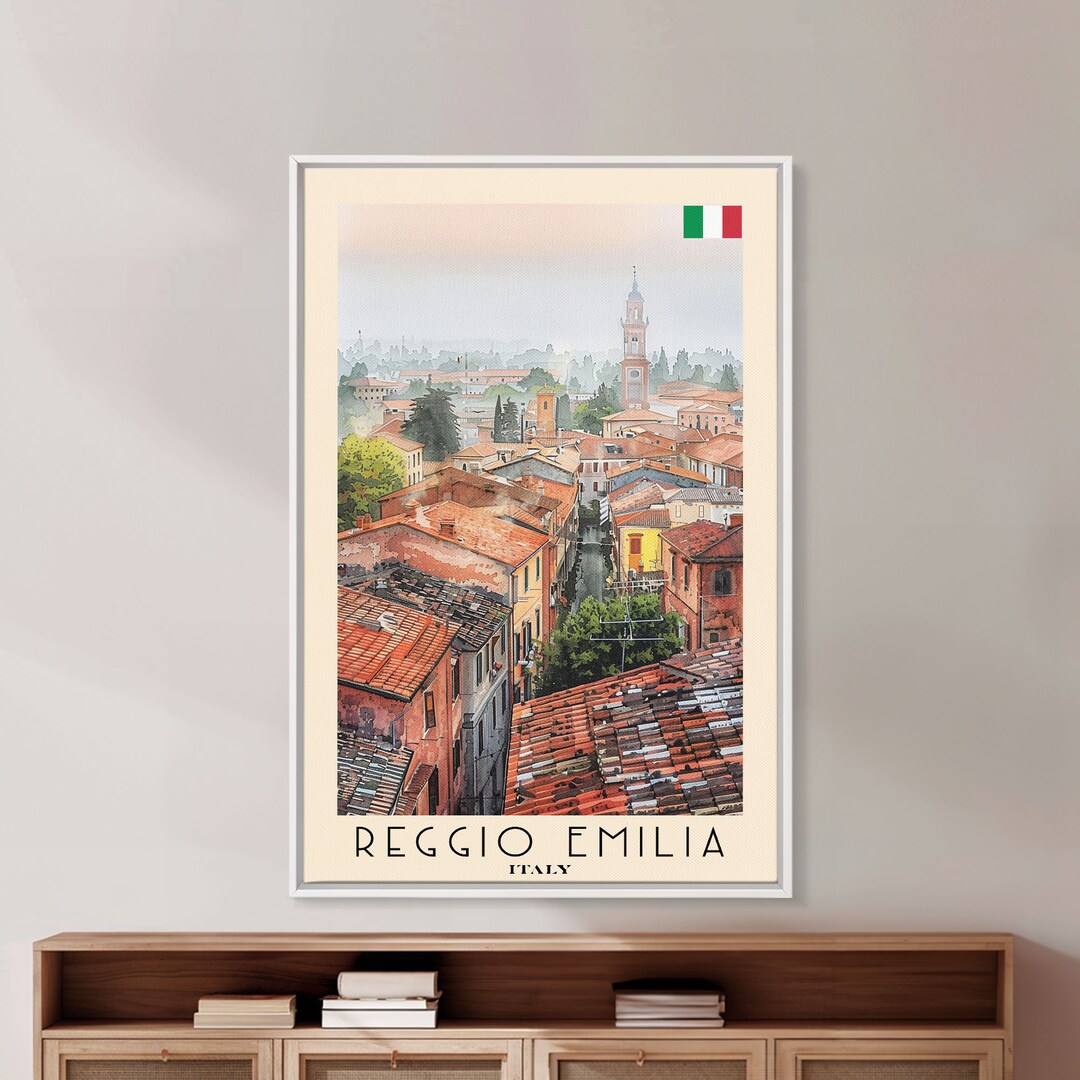 Reggio Emilia Italy Travel Poster Framed Canvas Print, Watercolor ...