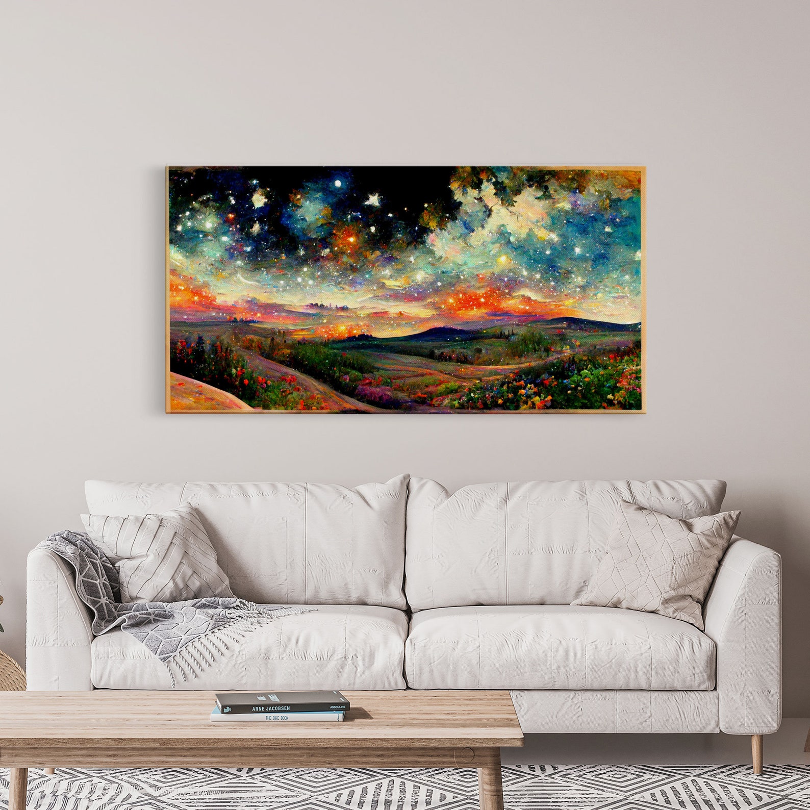 Night Starry Sky Landscape on Canvas Print Colorful Night Sky - Etsy