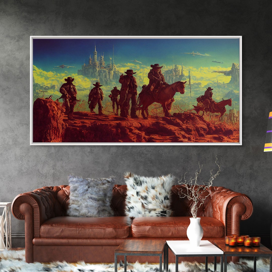 Space Cowboys, Wildwest Scifi Mashup Fantasy Art, Framed Canvas Print ...