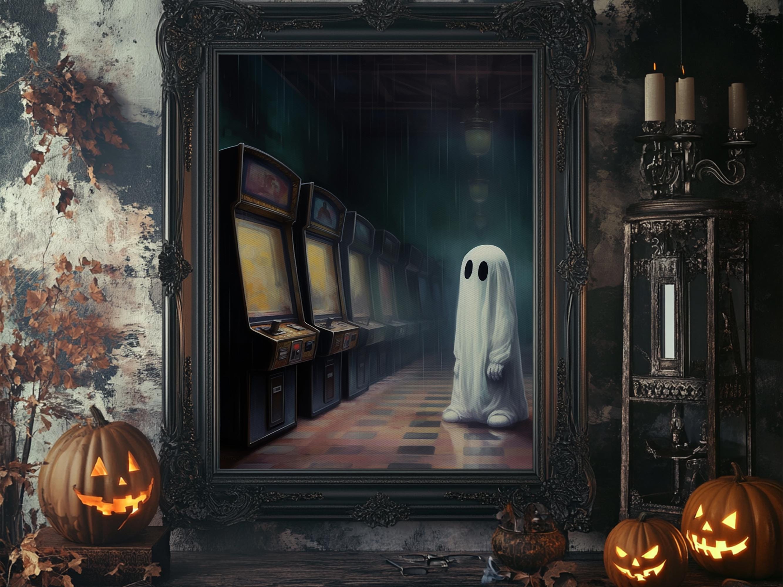 Ghost in an Abandoned Arcade, Nostalgia Canvas, Art Canvas Print, Dark ...