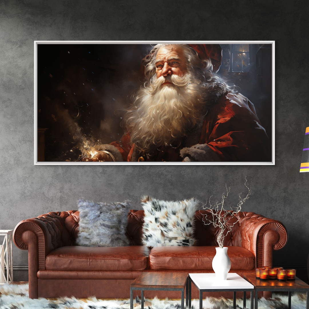 Santa Claus Burning the Midnight Oil Framed Canvas Print Christmas ...