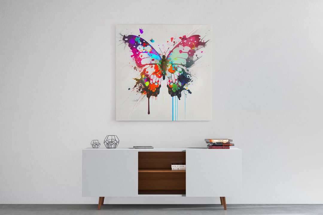Graffiti Butterfly Art, Spray Paint Splatter Art, Framed Canvas Print ...