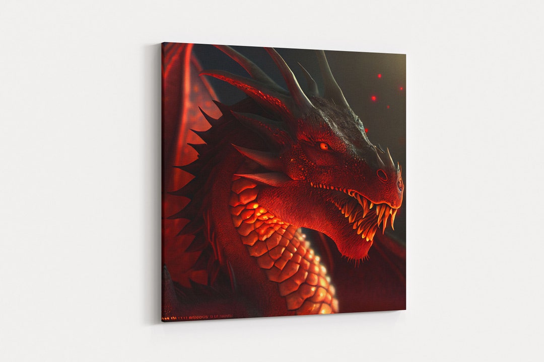Portrait of an Evil Ruby Red Dragon, Fantasy Art, Framed Canvas Print ...