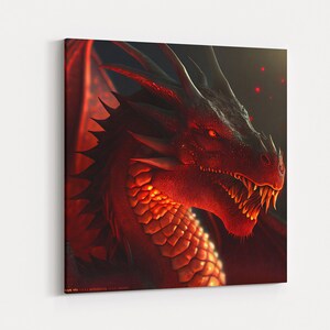 Portrait of an Evil Ruby Red Dragon, Fantasy Art, Framed Canvas Print ...