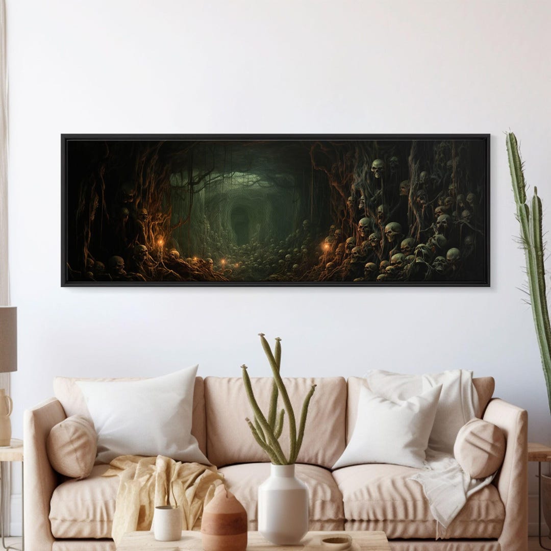 The Skull Crypt Panoramic Canvas Print, Framed Halloween Art, Spooky ...