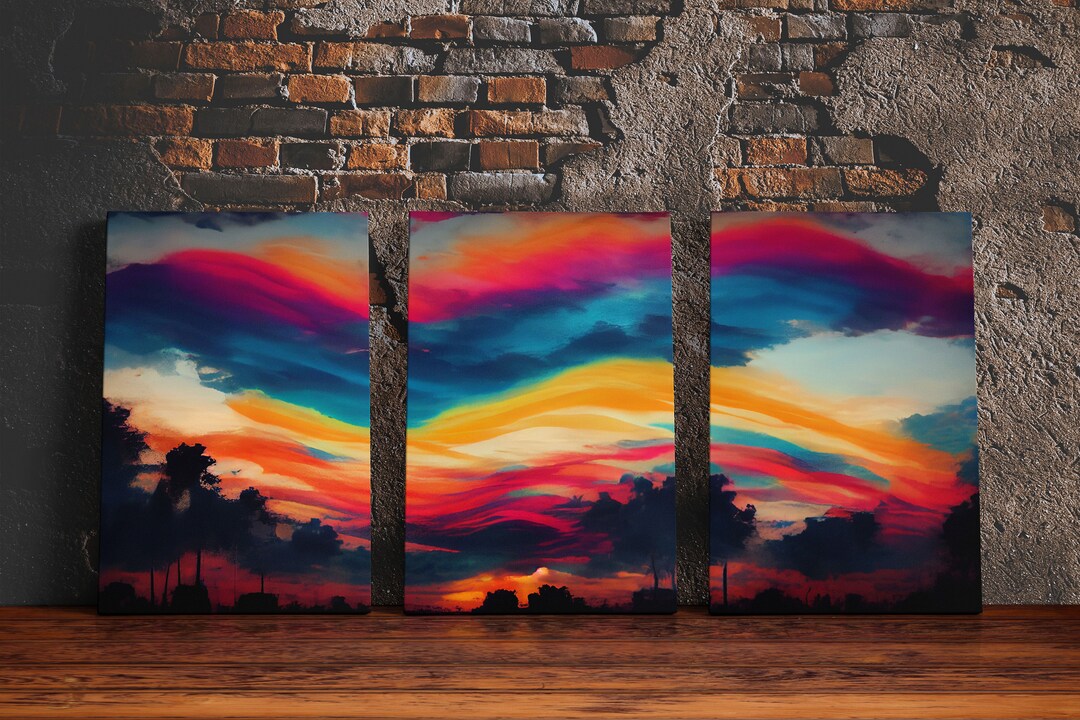 Psychedelic Sunrise Beautiful Colorful Wall Art 3 Piece - Etsy