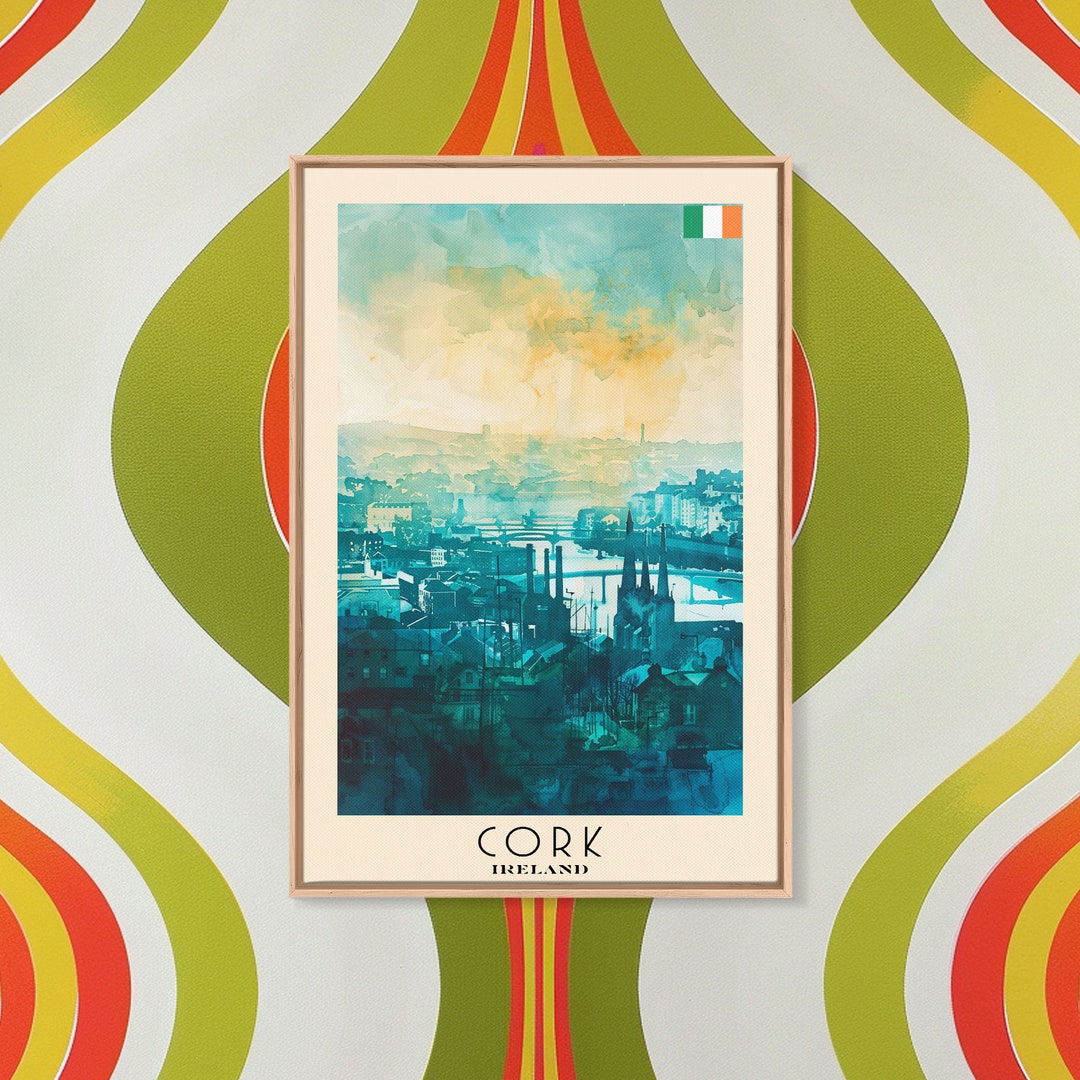 Cork Ireland Watercolor Travel Poster, Framed Canvas Print, Wall Art ...