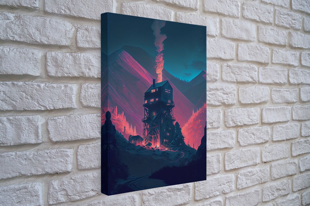 Fire-watch, Watch Tower Art, Vaporwave Aesthetic Wall Art, Framed ...