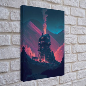 Fire-watch, Watch Tower Art, Vaporwave Aesthetic Wall Art, Framed ...