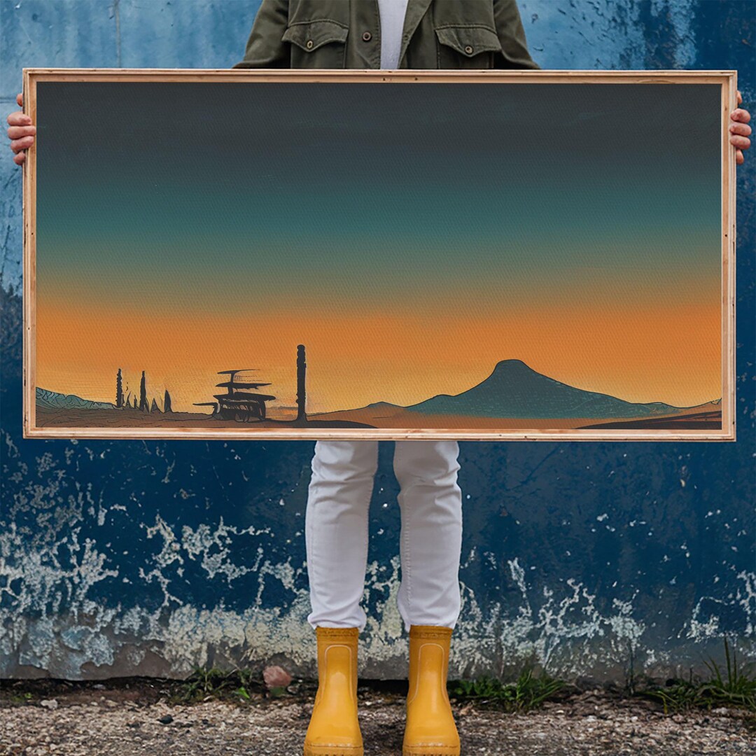 Orange and Teal Sunset Abstract Art, Framed Ready to Hang Canvas Print ...