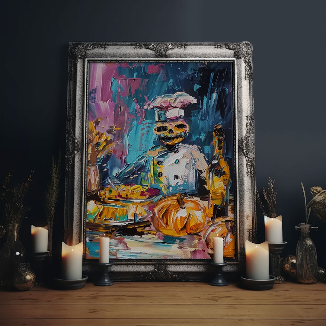 Skeleton Chef Cooking in a Colorful Kitchen - Halloween Skeleton Art ...