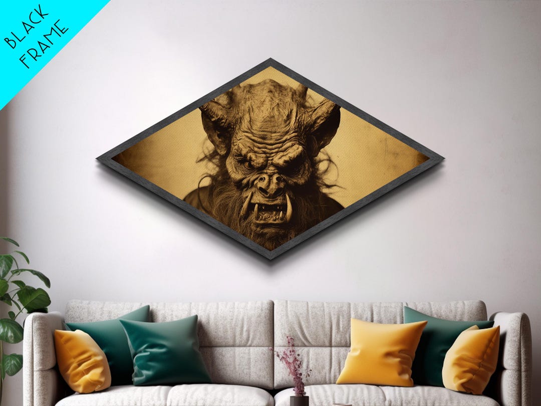 Ferocious Beast Snarl Diamond Shaped Monster Canvas Textured Print ...