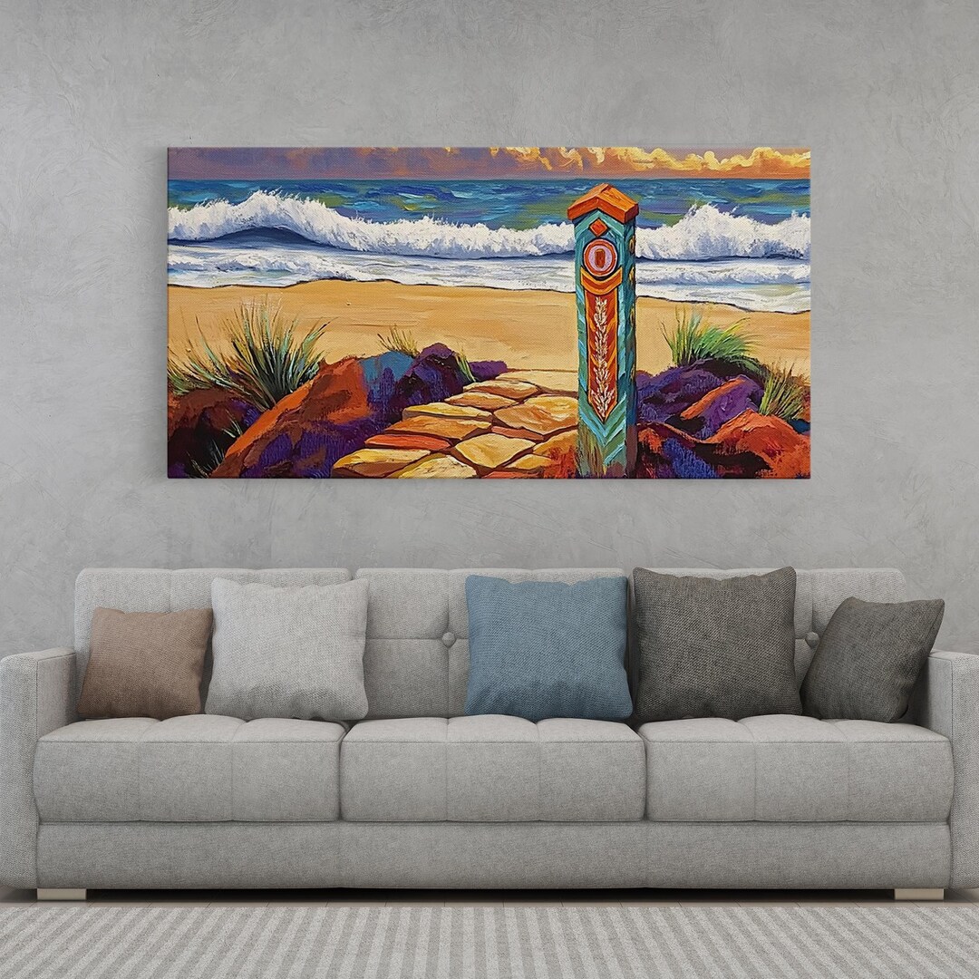 Beach Path, Waves, Nature, Ocean Path With Pillar, Framed Canvas Print ...