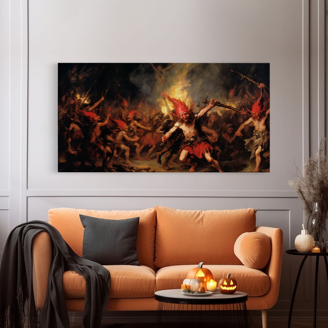 A Scene From Hell, Demonic Art, Framed Canvas Print, Halloween Decor ...