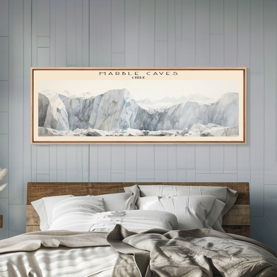 Marble Caves Framed Canvas Print Travel Poster | Panoramic Wall Art ...