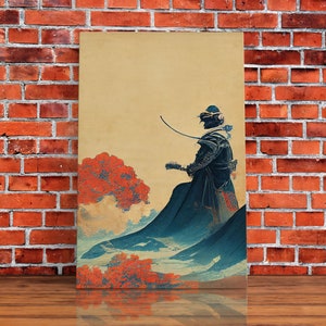 Samurai and Japanese Maple Tree Portrait, Framed Canvas Print, Ready to ...