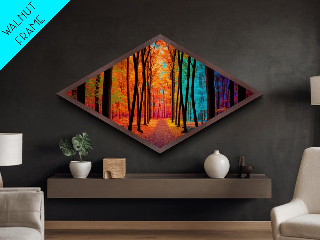 Chromatic Forest Path - Diamond Shaped Rainbow Woodland Trail Canvas ...