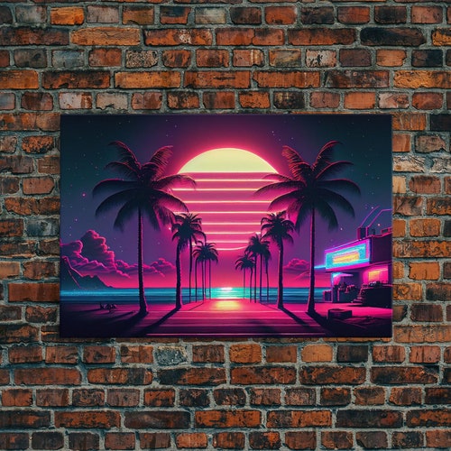 Neon Boardwalk Florida Miami Synthwave Sunset 5 Piece Canvas - Etsy