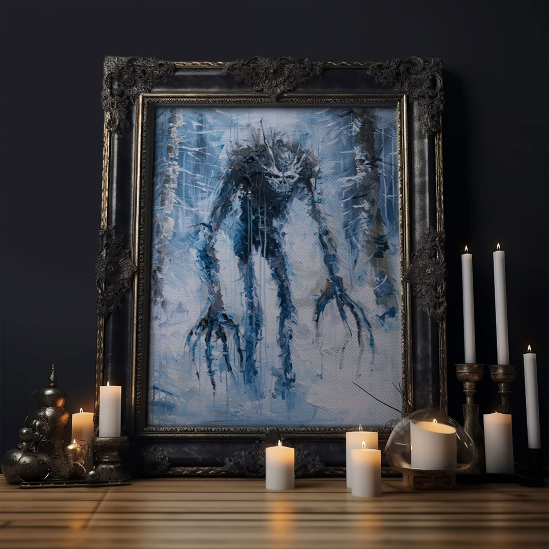 Wendigo in Winter Woods Framed Canvas Print, Eerie Winter Monster Decor ...