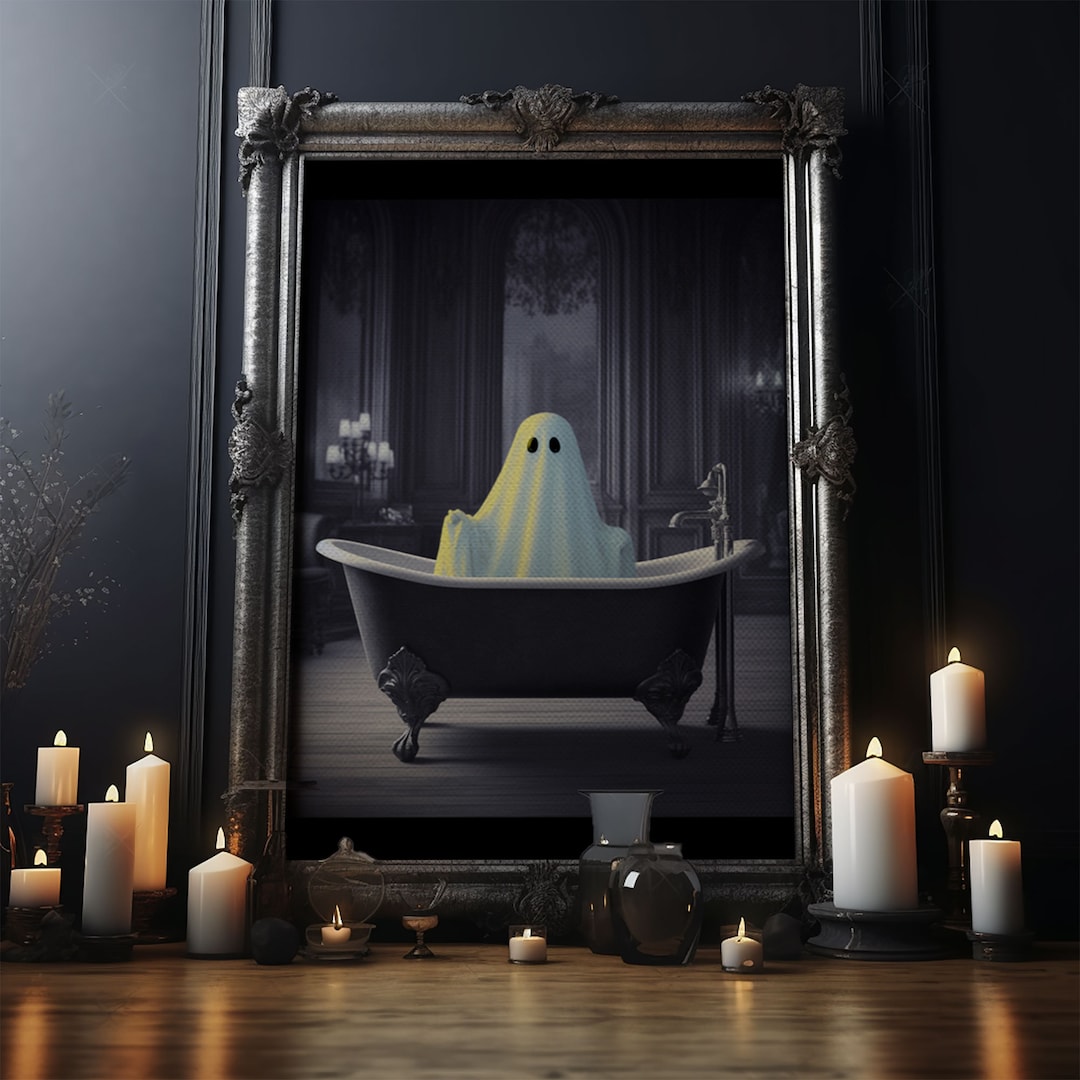 Funny Ghost in a Bathtub Halloween Decor, Halloween Art Canvas Print ...