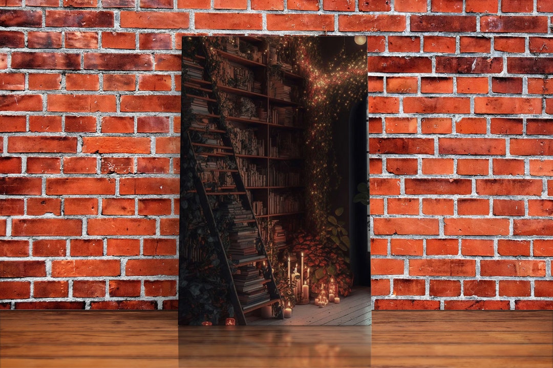 The Winter Library, Victorian Era Library With Ladder Art, Framed ...