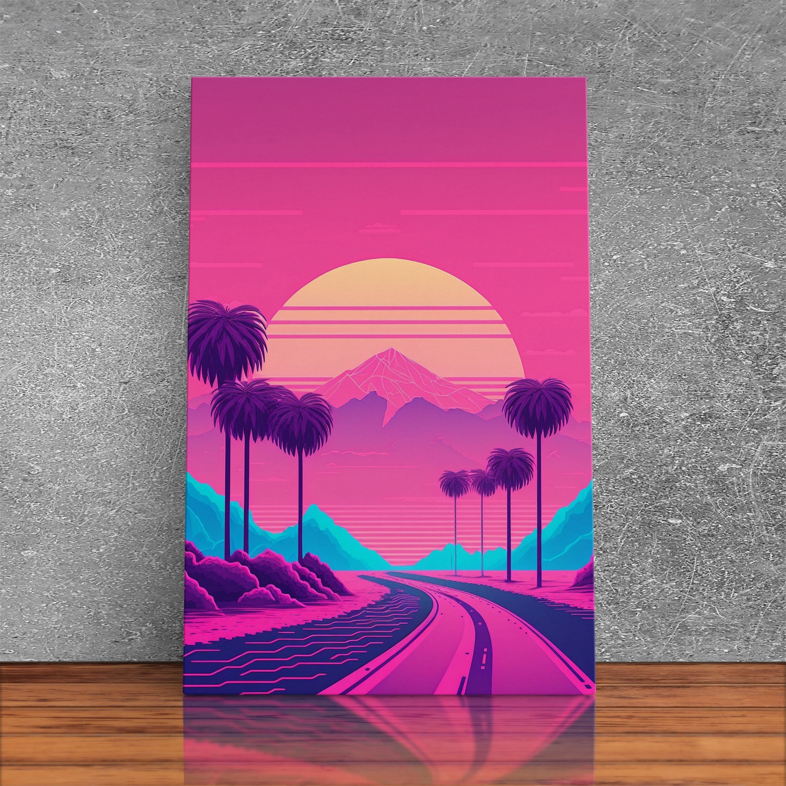 Retro Synthwave 80s Vibes Sunset Over the Mountains and Palm - Etsy
