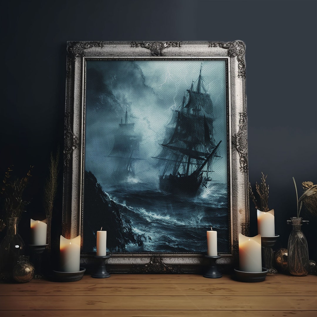 Ghost Ship in Storm Halloween Art, Spooky Maritime, Haunted Ocean ...