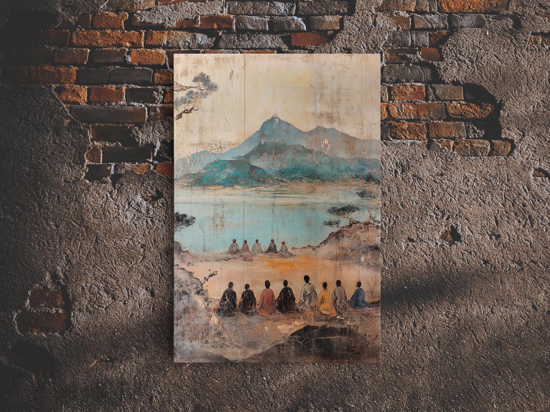 Sermon on the Mount Framed Canvas Print - Peaceful Nihonga Wabi Sabi ...