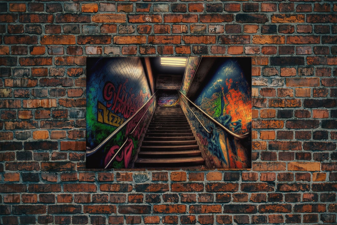 Graffiti Covered Staircase Subway Stairs Framed Canvas Print Punk Art ...