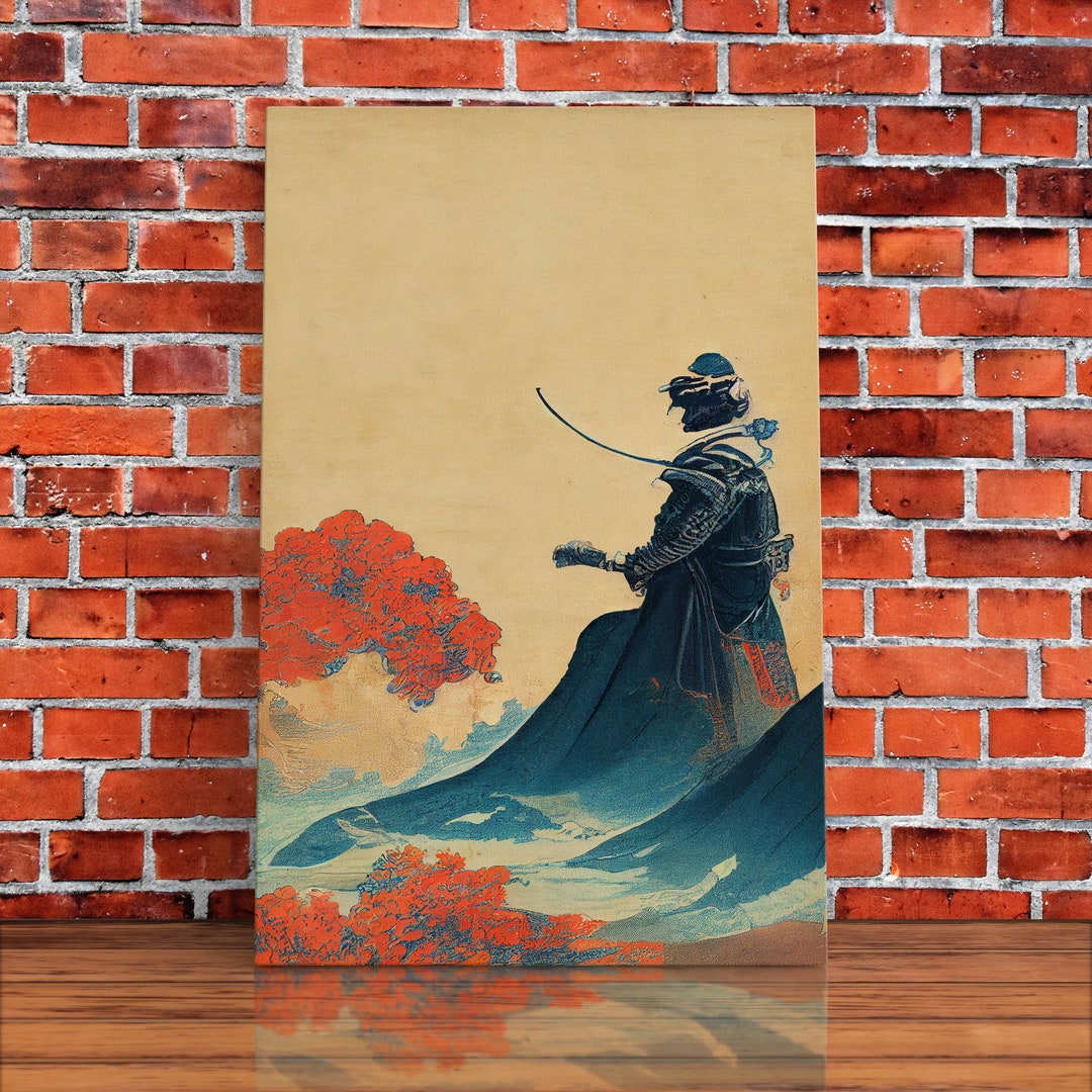 Samurai and Japanese Maple Tree Portrait, Framed Canvas Print, Ready to ...