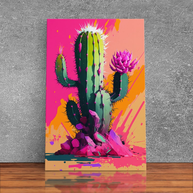 Pop Art Mexico Cactus Art Synthwave Pink Art Framed Canvas - Etsy