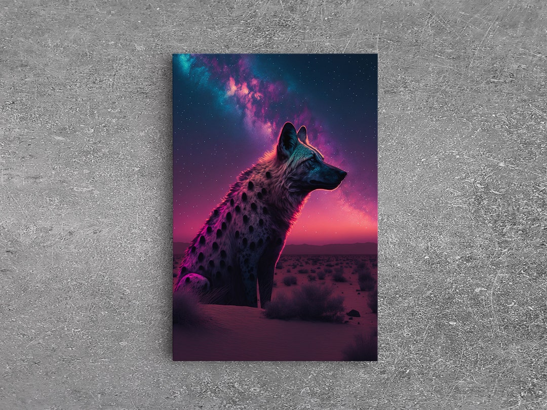 Portrait of a Neon Hyena, Laughing Hyenas, Framed Canvas Print, Unique ...
