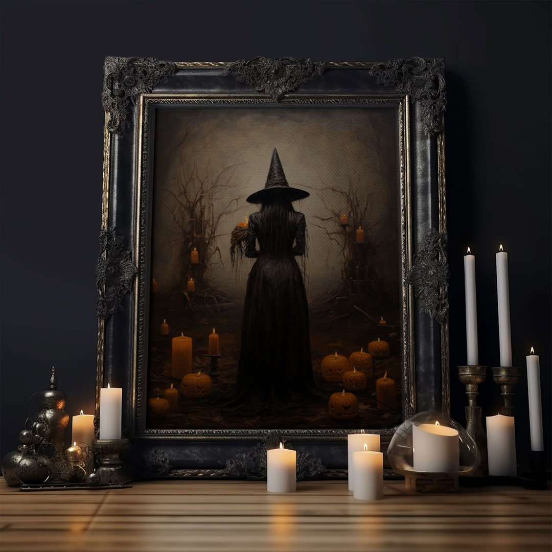 Vintage Halloween Witch Art, Halloween Canvas Printed / Framed Canvas ...