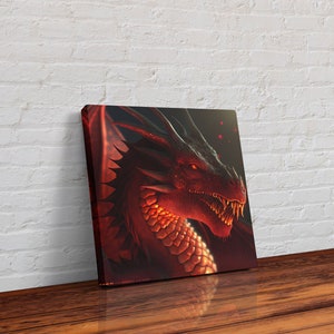 Portrait of an Evil Ruby Red Dragon, Fantasy Art, Framed Canvas Print ...