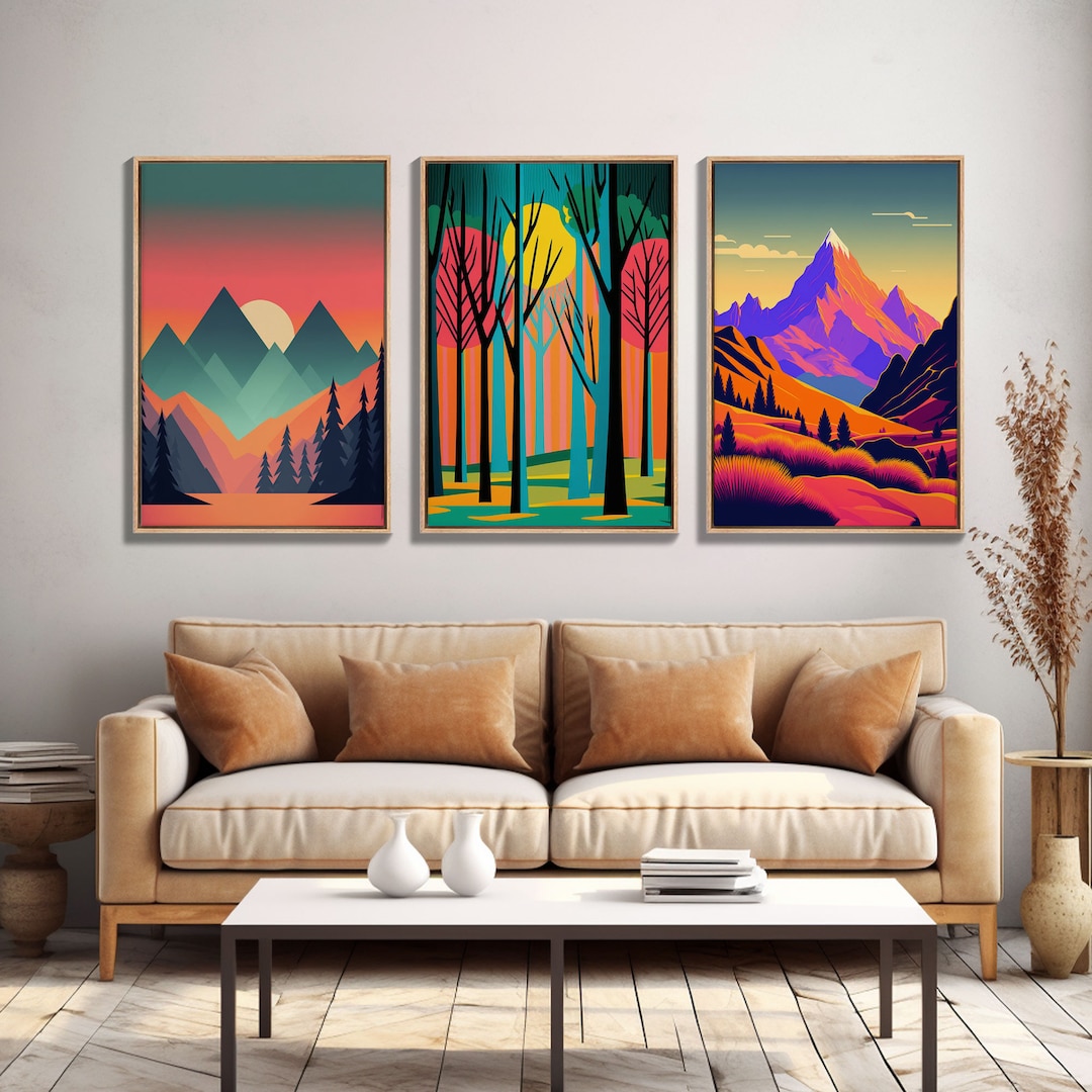 Mid Century Modern Wall Art, Framed Wall Art, 3 Piece Wall Art Canvas ...