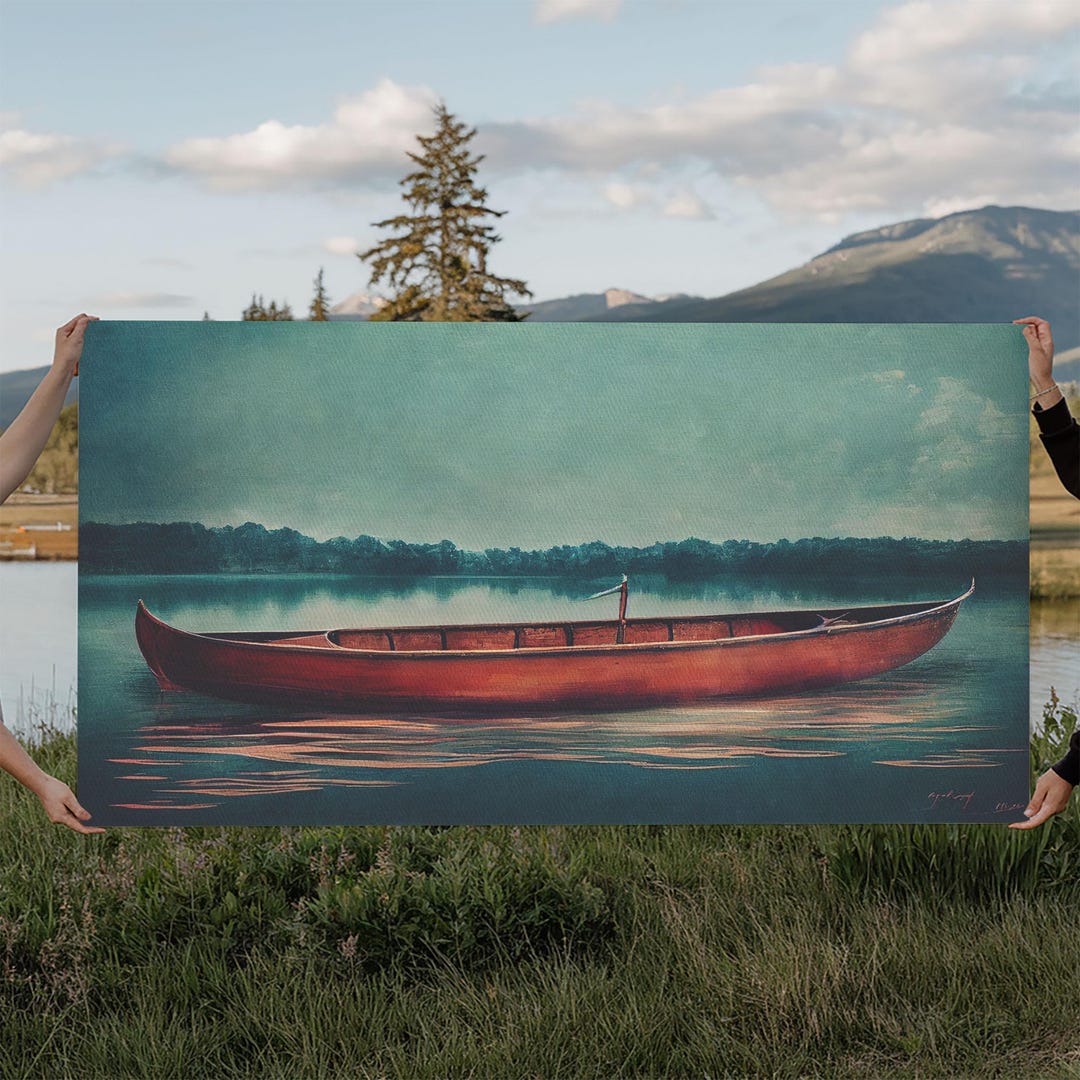 Painting of a Canoe, Lakehouse Art, Ready to Hang Canvas Print Wall Art ...