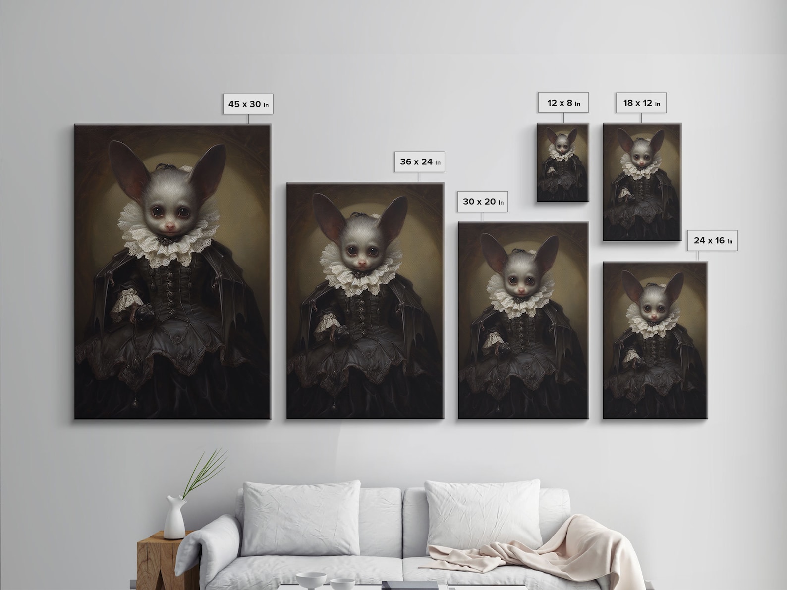 Cute Vampire Bat Painting, Vintage Canvas, Art Canvas Print, Dark ...