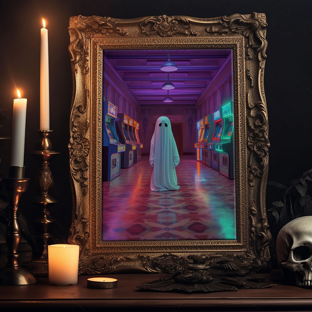 The Phantom of the Arcade, Framed Canvas Print, Retro Vaporwave ...