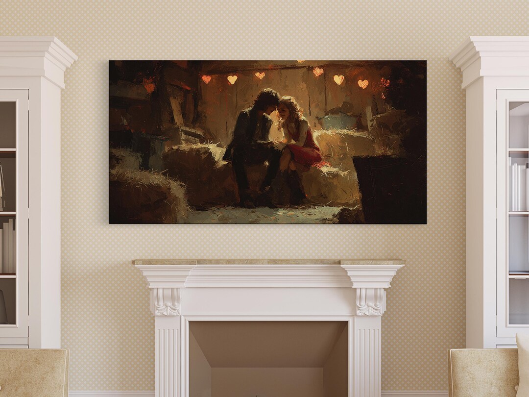Hayloft Hearts Together, Framed Canvas Print, Illustration Art ...