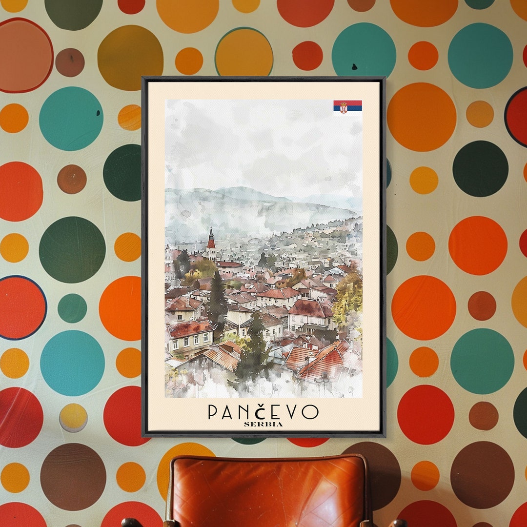 Panevo Serbia Travel Poster Framed Canvas Print, Watercolor Painting ...
