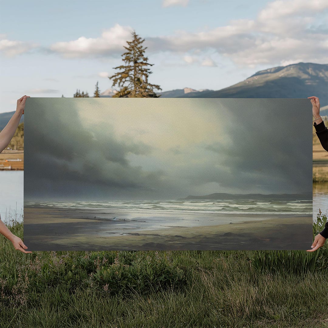 Moody Muted Landscape Oil Painting Canvas Print Wall Art, Nature Framed ...