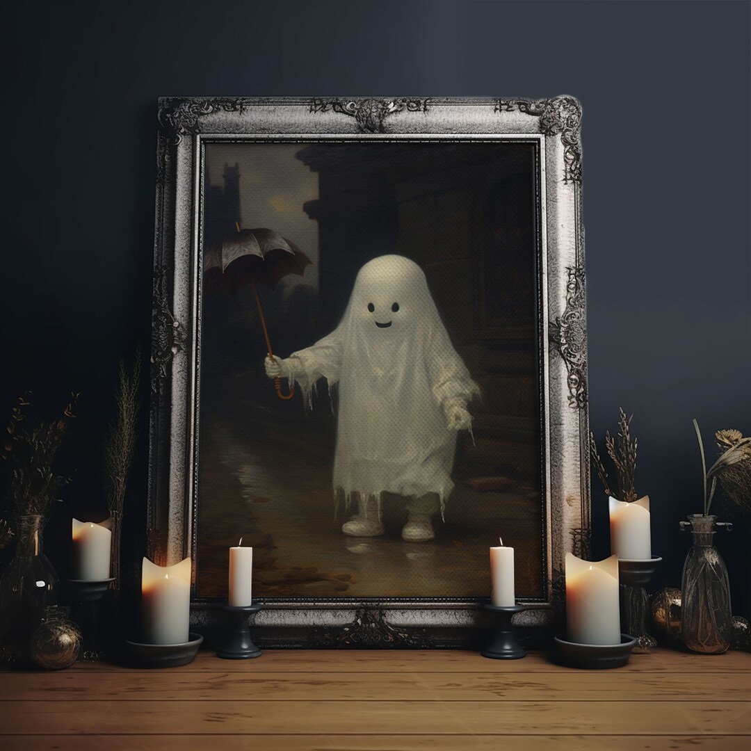 Cute Ghost Painting Ghost in the Rain Vintage Canvas Art - Etsy
