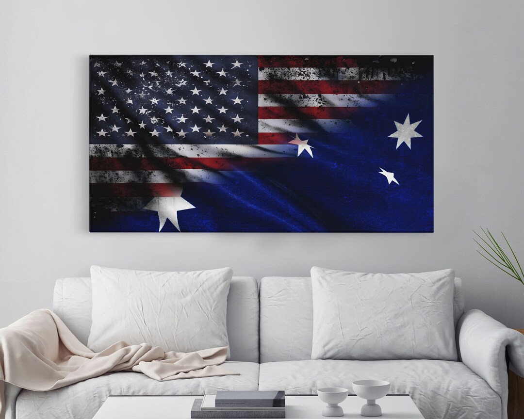 American and Australian Flag Mashup, Australia Flag, Framed Canvas ...