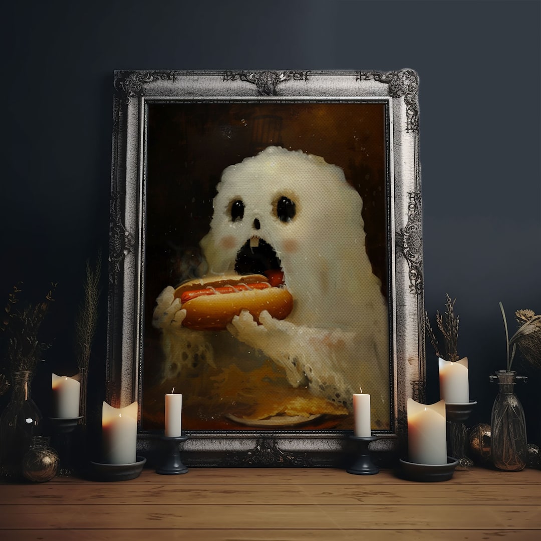Ghostly Hot Dog Thief, Cute Lil Ghost Eatin' a Dog, the Hot Dog Ghost ...