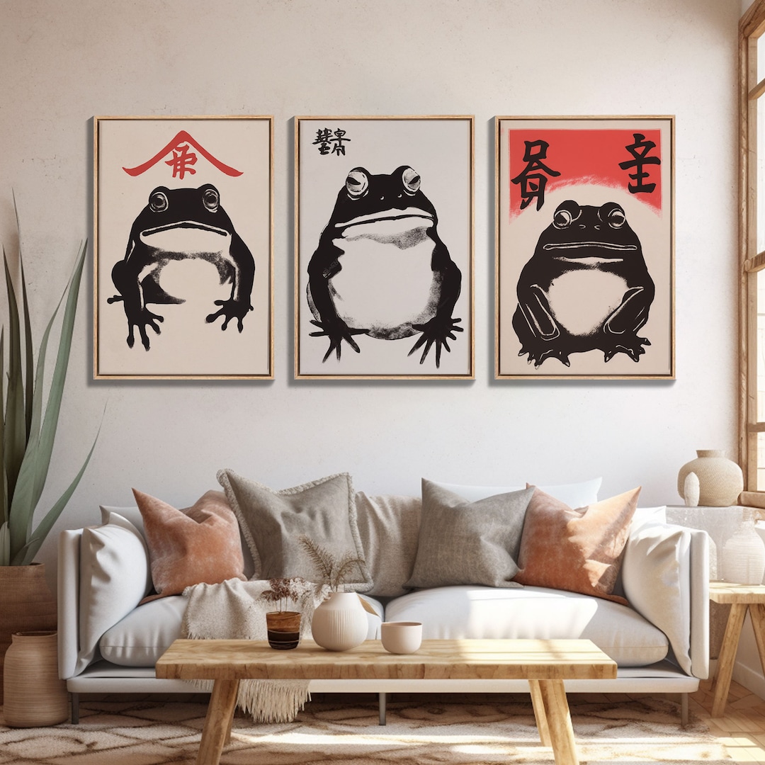 Japanese Set of 3 Frog Prints, Japanese Prints, Vintage Art, Japanese ...