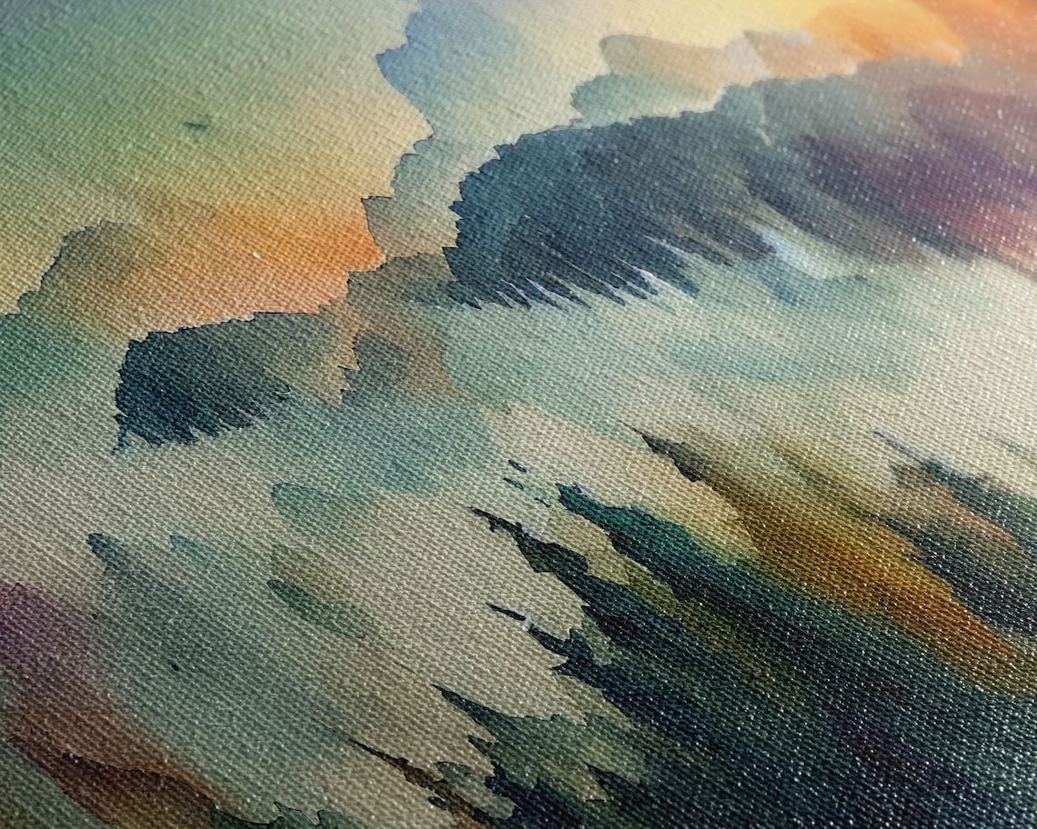 Dramatic Watercolor Sunset Landscape Ready to Hang Canvas - Etsy