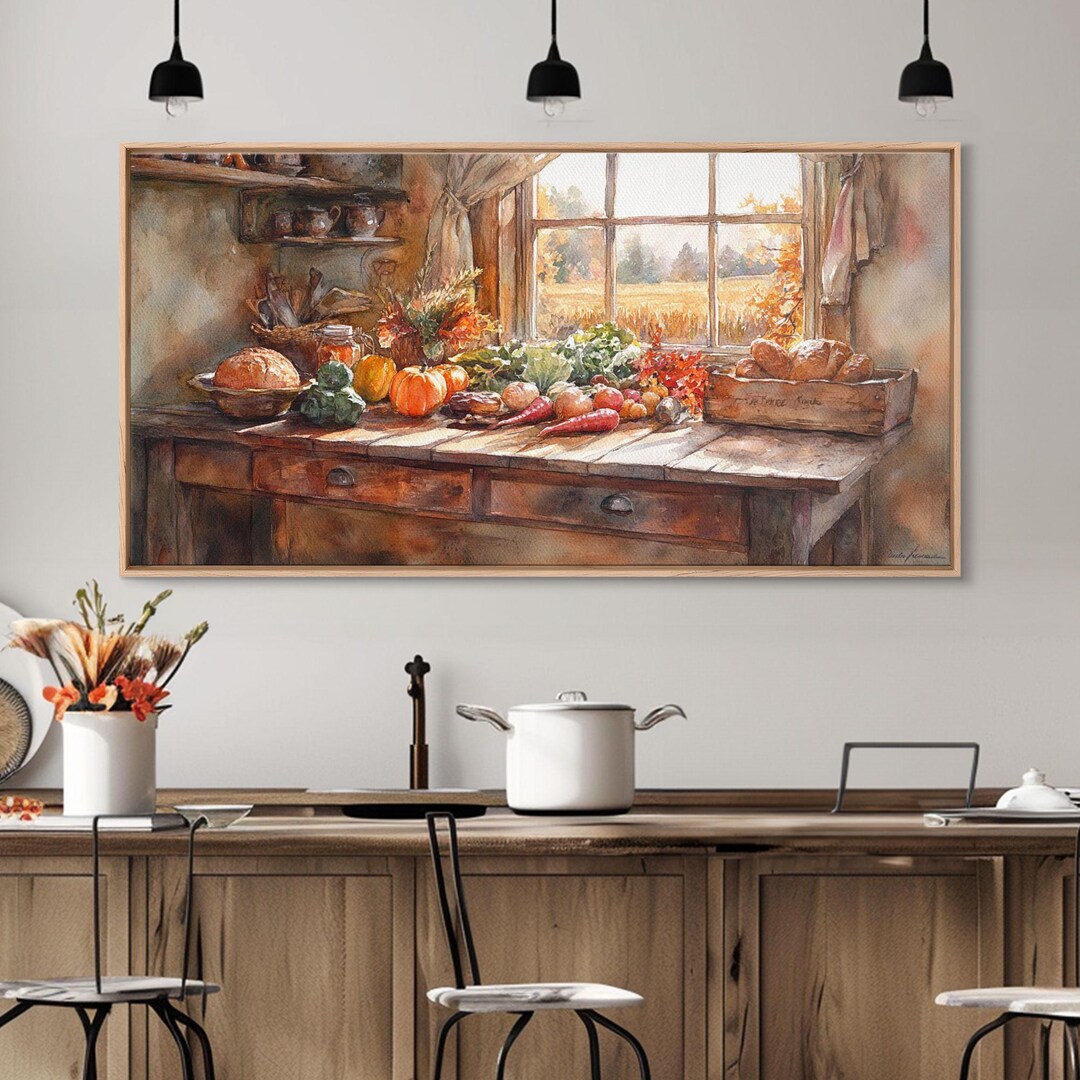 Autumn Farmhouse Scene Art, Seasonal Wall Decor, Vintage Fall Wall Art ...