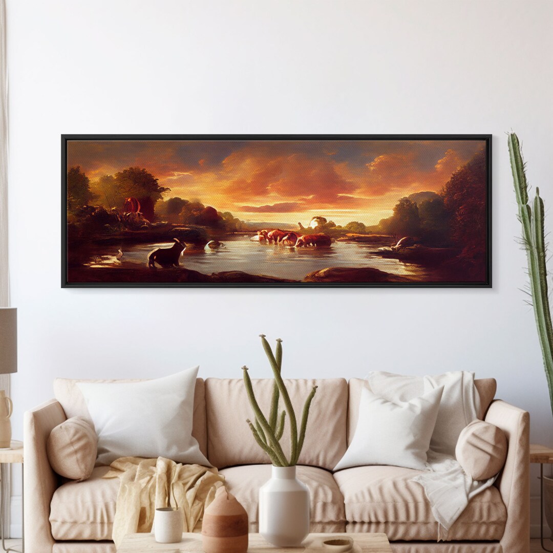 Prehistoric Dinosaur Abstract Landscape Art, Ready to Hang Canvas Print ...