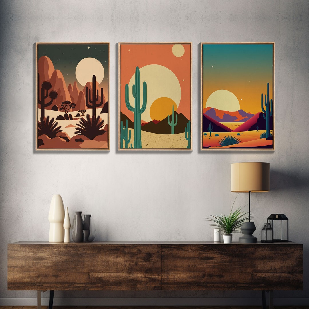 Arizona Desert Landscape, Framed Canvas Print Set, 3 Piece Wall Art ...